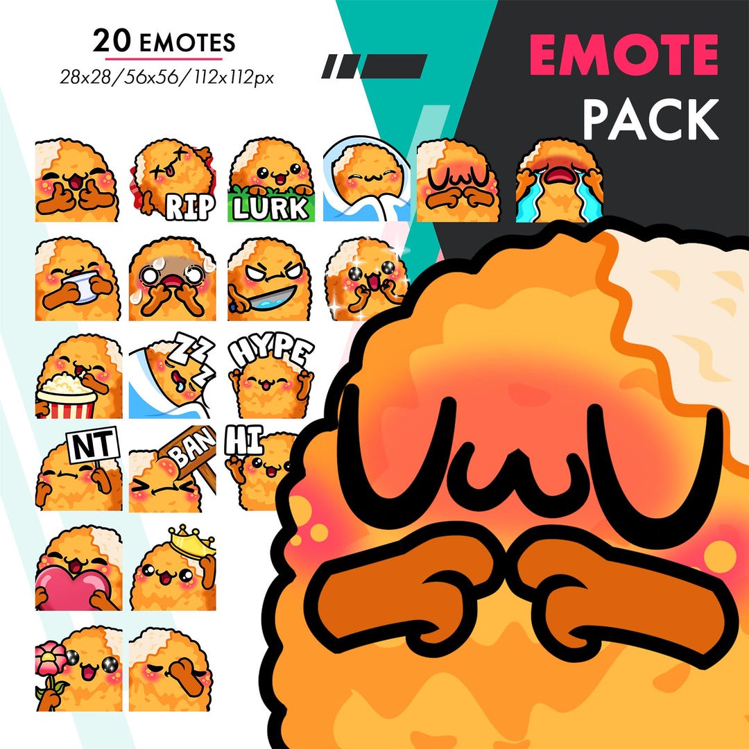 Mega Nugget Emote Pack, 20 Cute Fried Chicken Heart, Ban, Hype, Rip ...