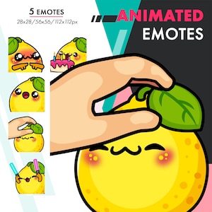 Animated Lemon Emotes Pack 2, 5 Cute Lemon Pet, Cake, Glowing Sticks ...