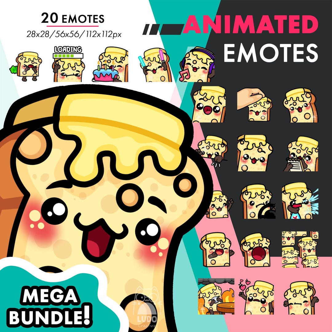Mega Animated Toast Emote Pack, 20 Cute Bread and Butter Wiggle, POP ...