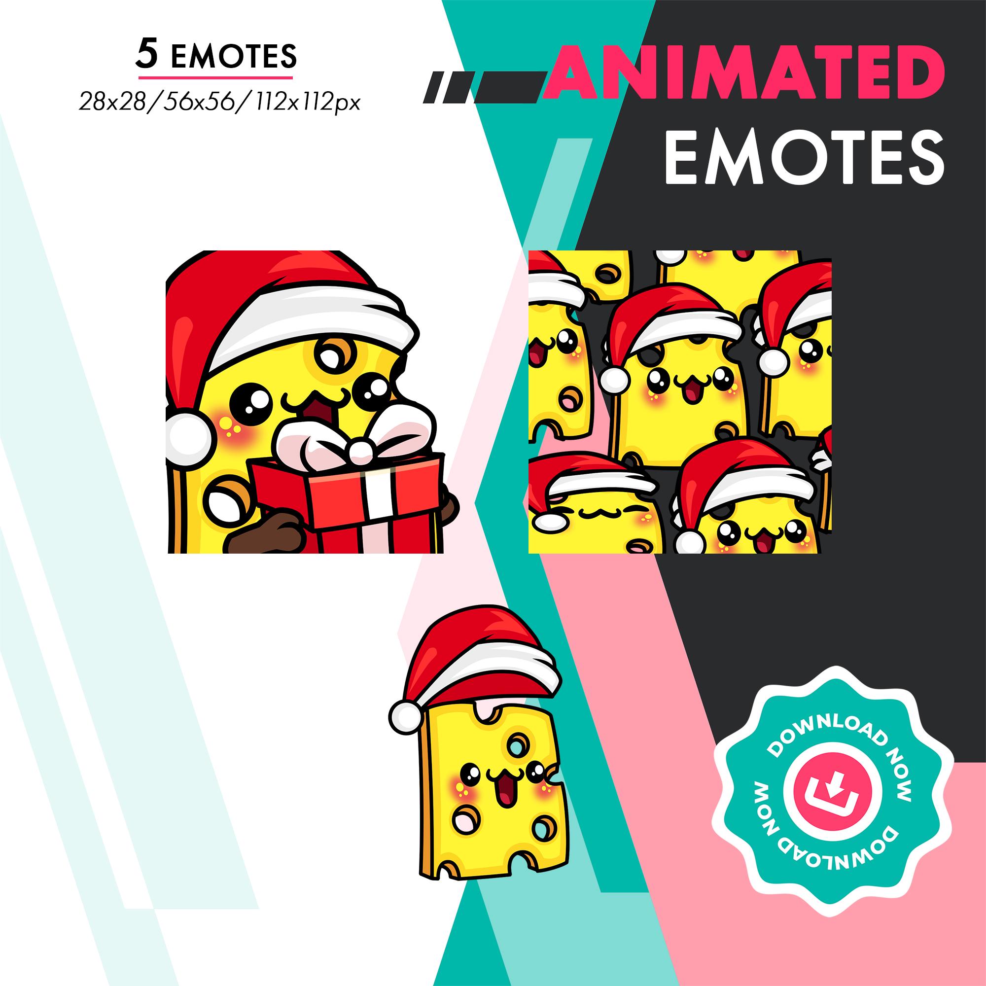 Animated Christmas Cheese Emotes Pack, 5 Cute Cheddar Christmas Gift ...
