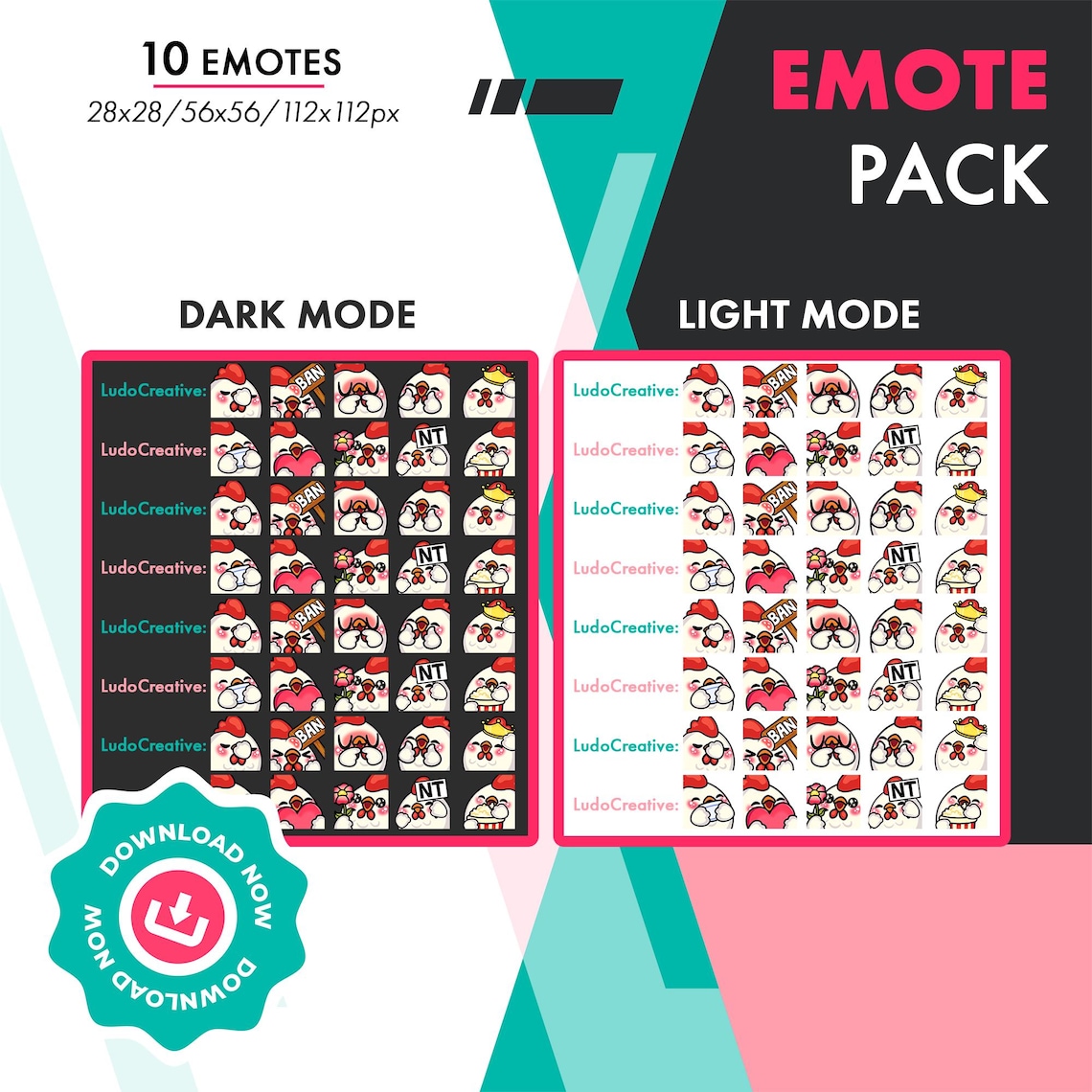 Chicken Emote Bundle, 10 Cute Twitch Chicken Uwu, Ban, Heart Emote Set ...
