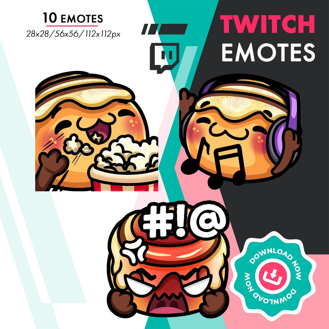 Twitch Cinnamon Roll Emote Pack, 10 Cute Bakery Emote Set for Streamers ...