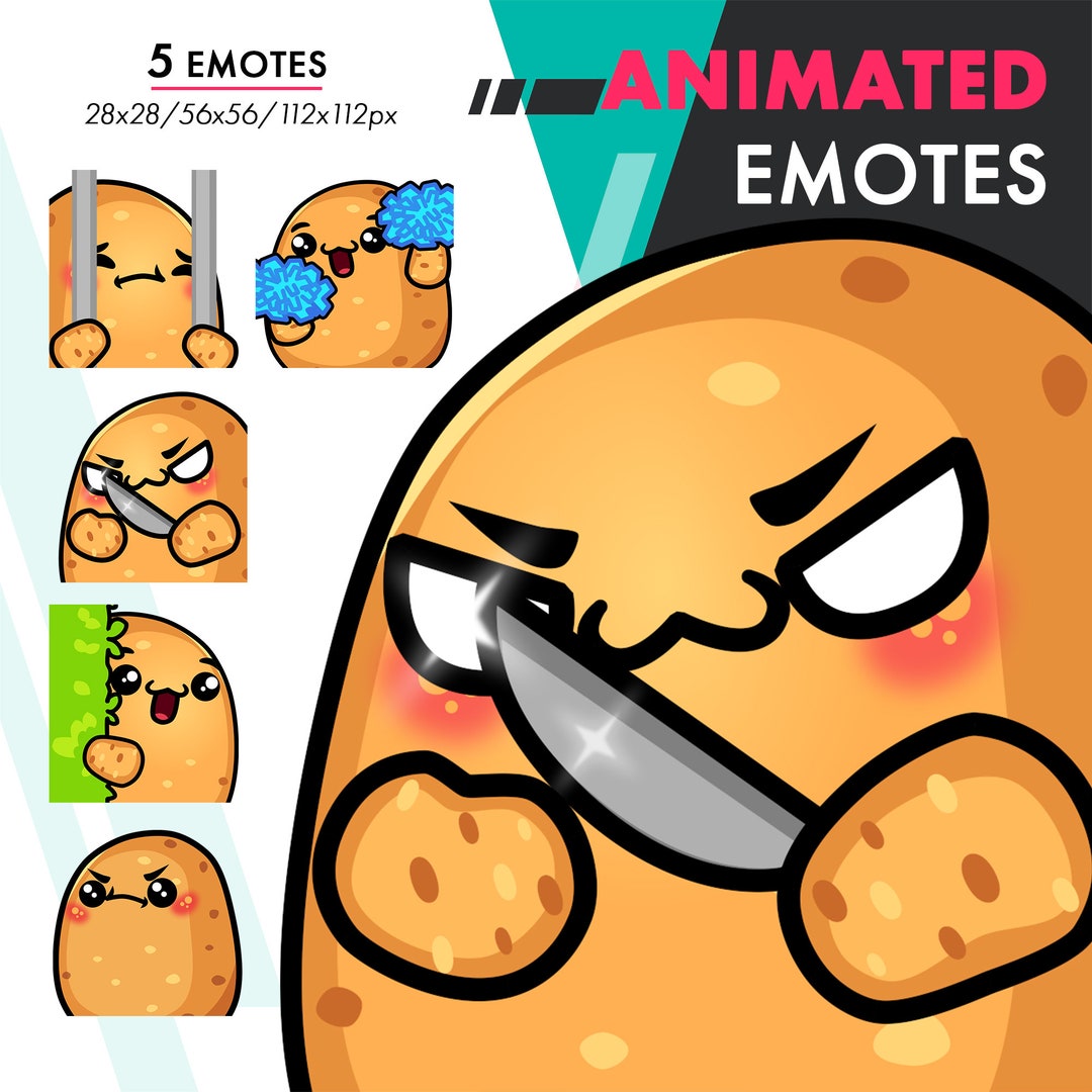 Animated Potato Emotes Pack 7, 5 Cute Potato Leave, Knife, Lurk Emote ...