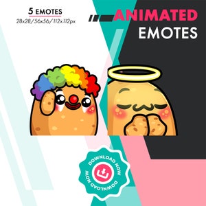 Animated Potato Emotes Pack 12, 5 Cute Potato Clown, Clip It, Credit ...