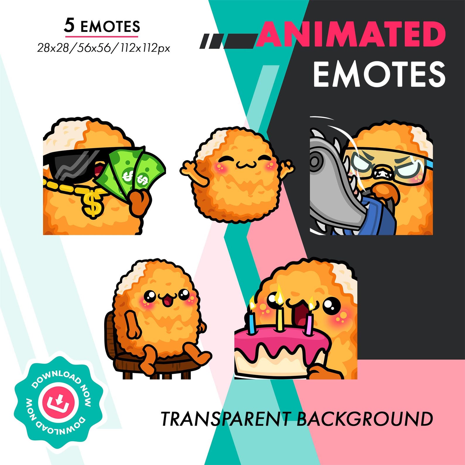 Animated Chicken Nugget Emotes Pack 2, 5 Cute Fried Chicken Dance ...