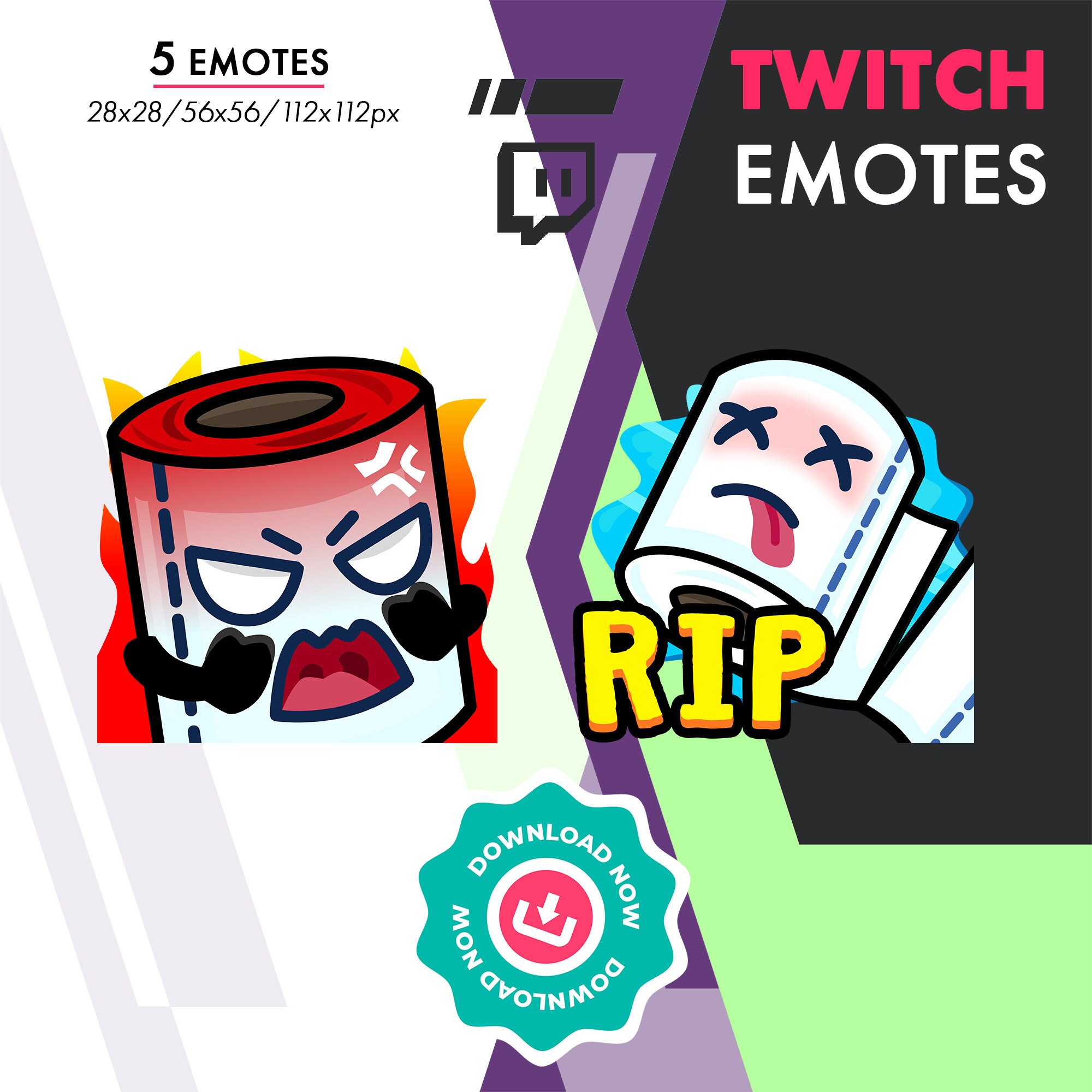 Twitch Toilet Paper Emote Pack | Cartoon Rip, Rage, Hype Emote Set for ...