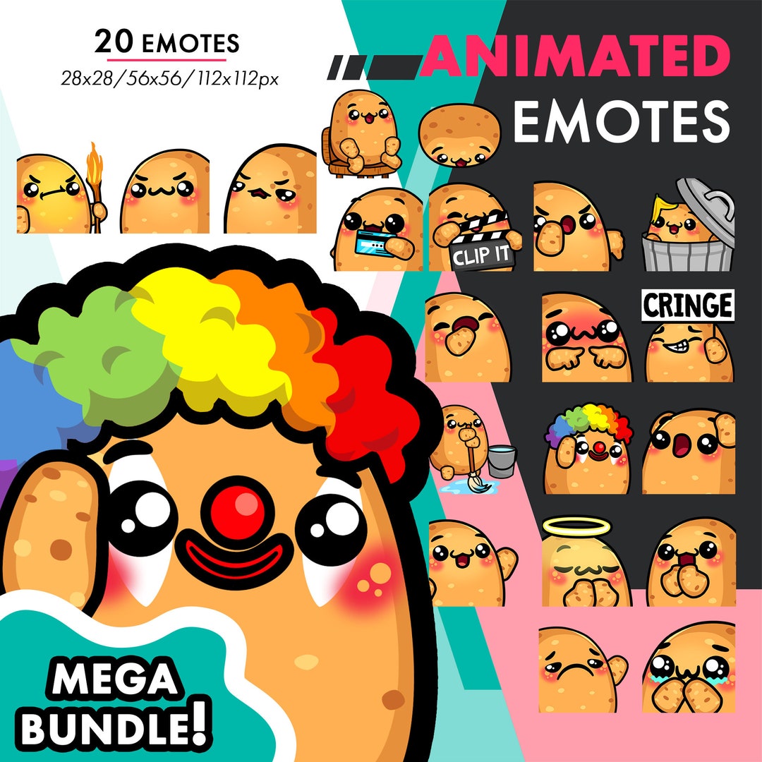 Mega Animated Potato Emotes Pack 3, 20 Cute Potato Clown, Clap, Clean ...