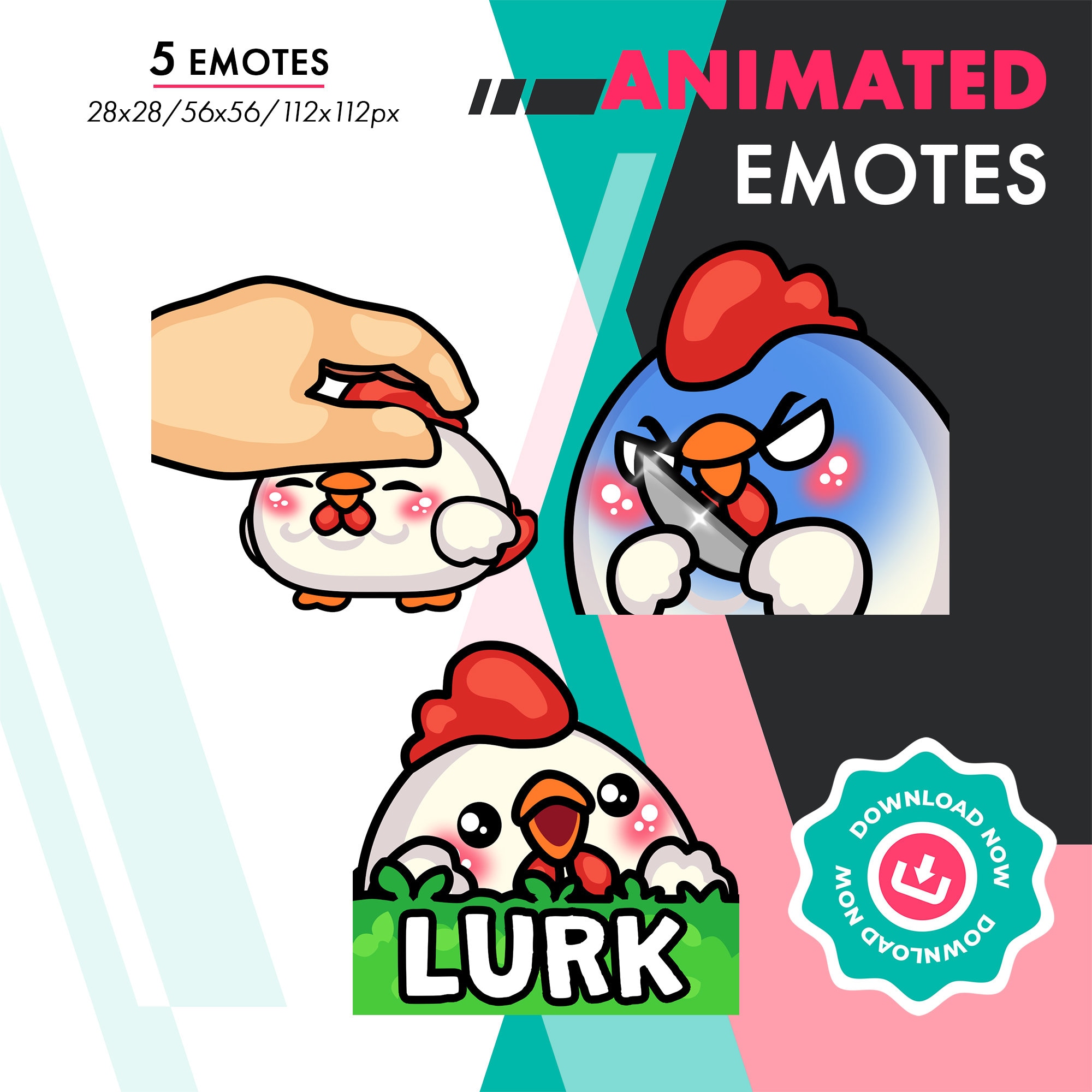 Animated Chicken Emotes Pack 2, 5 Cute Chick Knife, It is Fine, Pet ...
