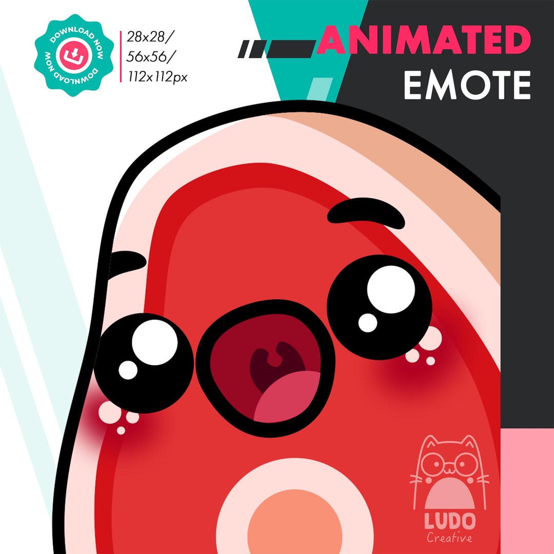 Animated Steak OMG Emote, Cute Food Shocked Emote for Twitch Youtube ...