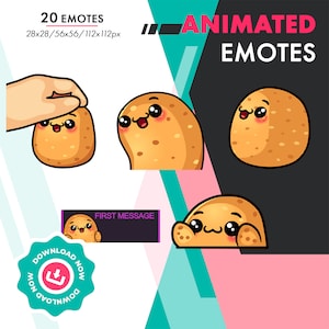 Mega Animated Potato Emotes Pack, 20 Cute Potato Steer, Bobble, Aim ...