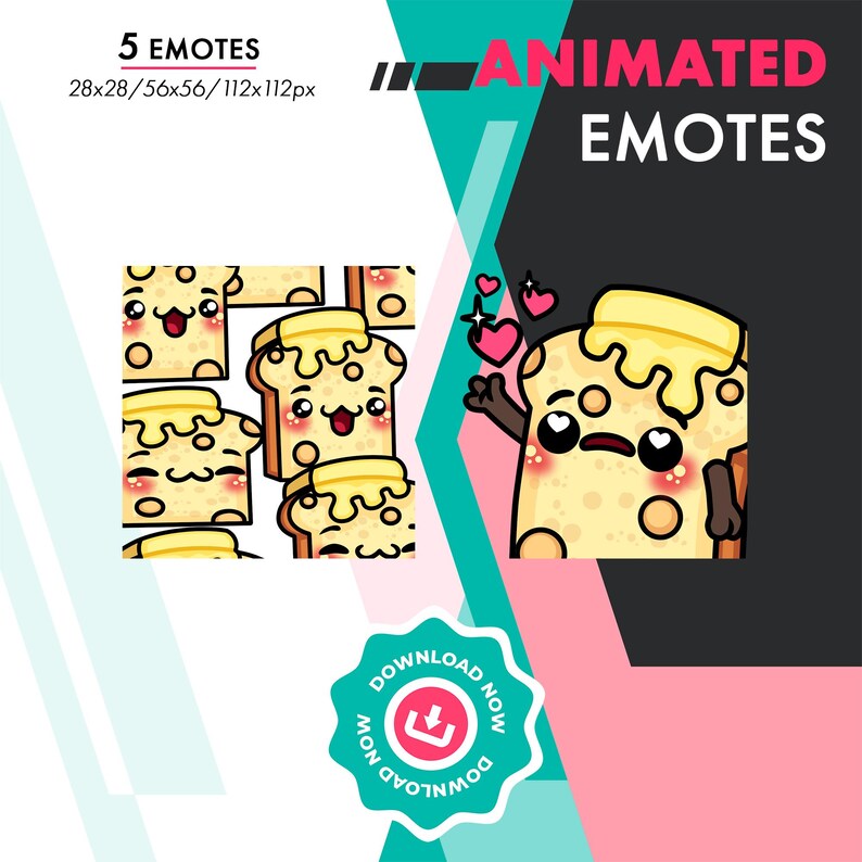 Animated Toast Emotes Pack 2, 5 Cute Bread and Butter Raid, Love, Noted ...