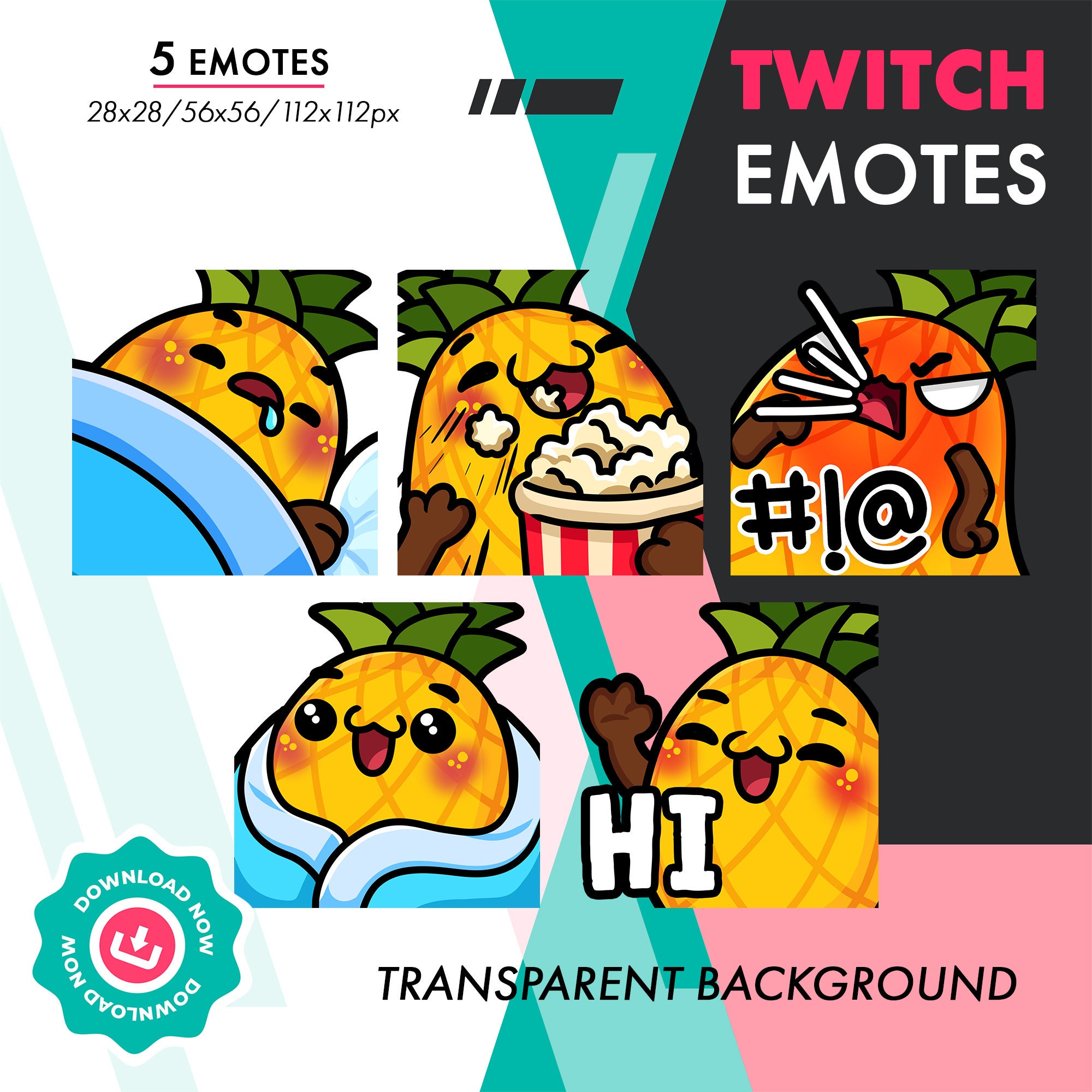 Twitch Pineapple Emote Pack, Cute 5 Fruit Hi, Rage, Blanket Emote Set ...
