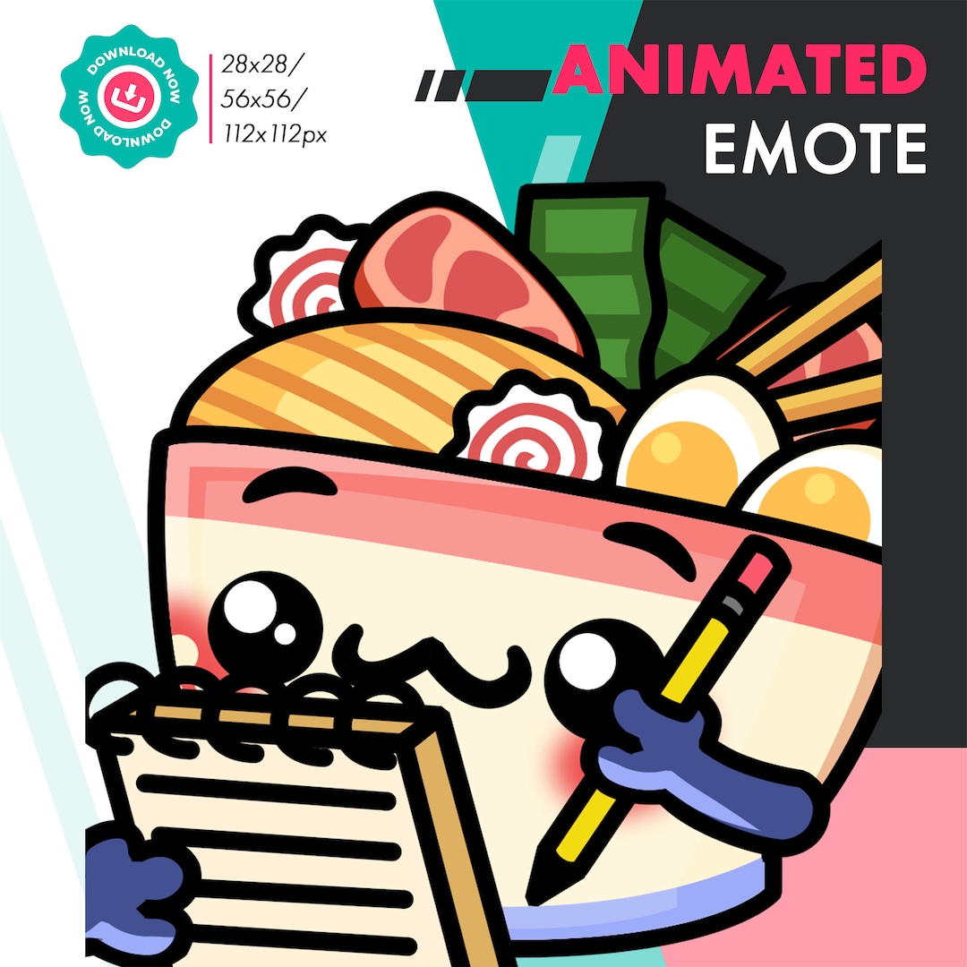Animated Ramen Noted Emote, Cute Noodle Taking Notes Emote for Twitch ...