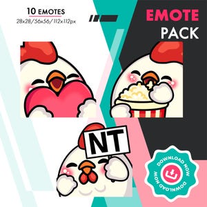 Chicken Emote Bundle, 10 Cute Twitch Chicken Uwu, Ban, Heart Emote Set ...