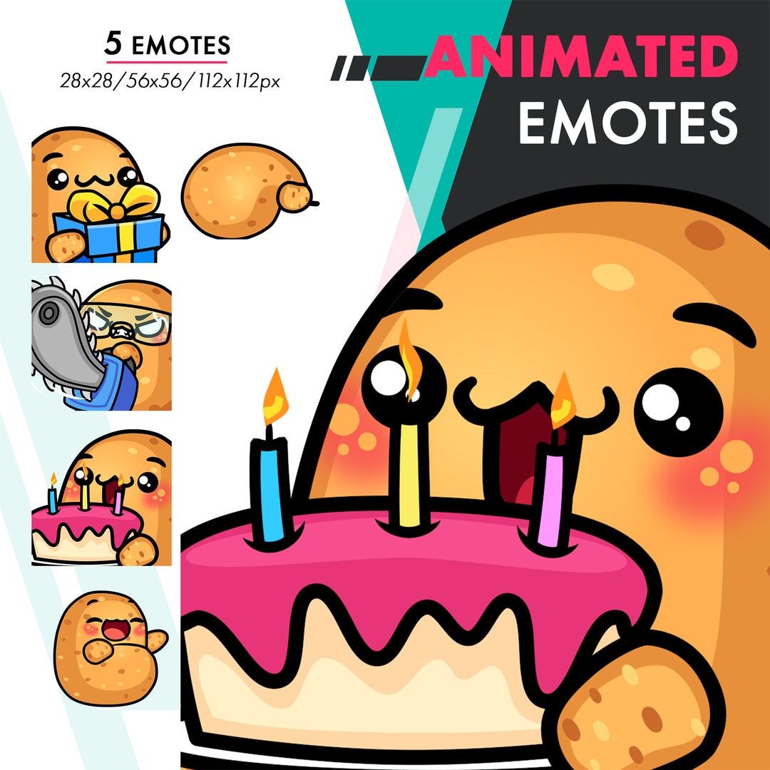Animated Potato Emotes Pack 8, 5 Cute Potato Birthday Cake, Gift, Bongo ...