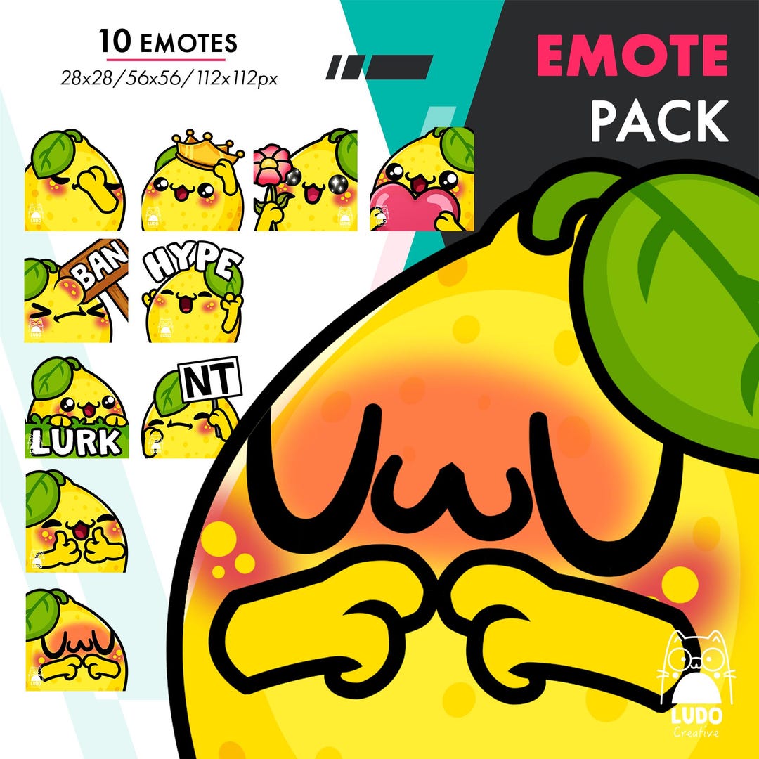 Lemon Emote Bundle, 10 Cute Twitch Food Hype, Heart, Lurk Still Emote ...