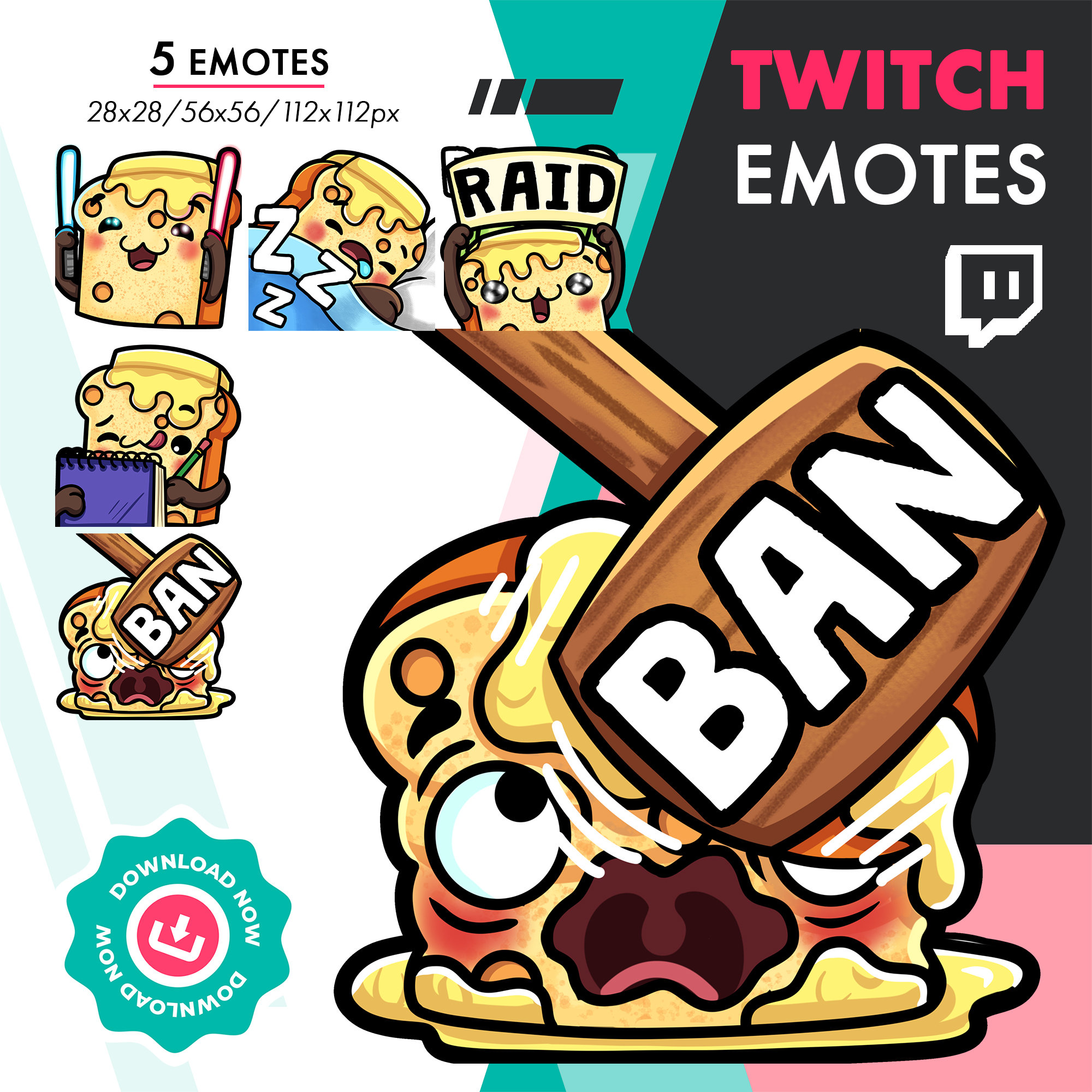 Twitch Toast Emote Pack Cute 5 Bread Cheer, Raid, Ban Emote Set 2 for ...