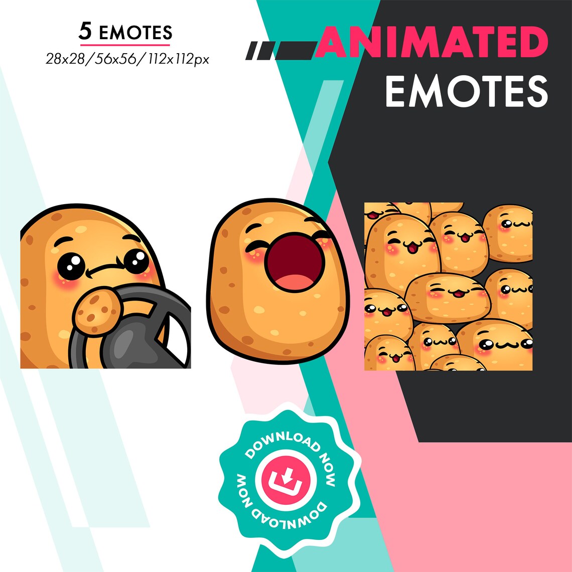 Animated Potato Emotes Pack 1, 5 Cute Potato Pop, Steer, Raid Emote Set ...