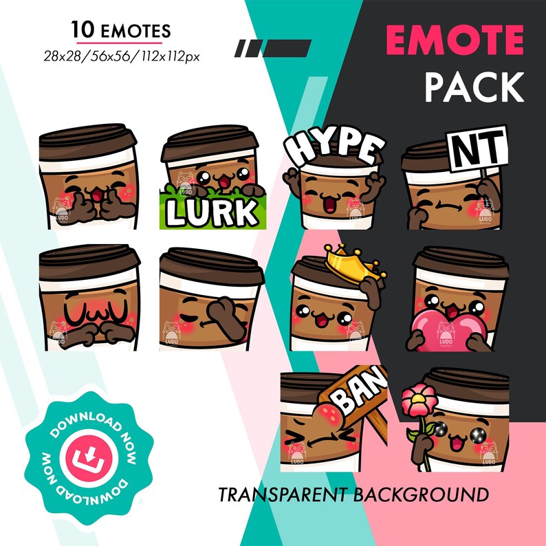 Coffee Emote Bundle, 10 Cute Paper Cup Heart, Hype, Lurk Still Emote ...