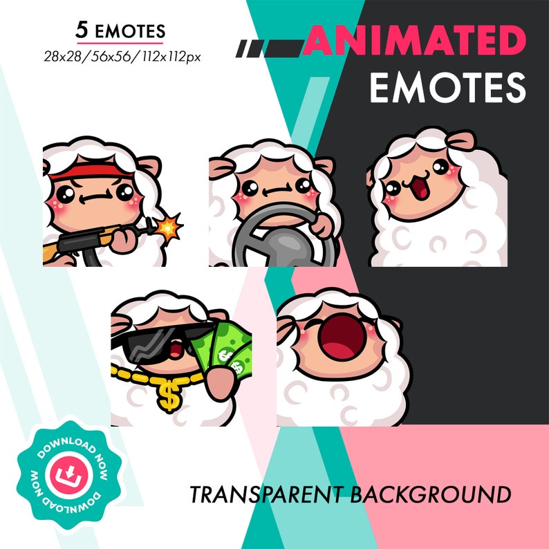 Animated Lamb Emotes Pack, 5 Cute Bobble, Aim, Money Emote Set for ...