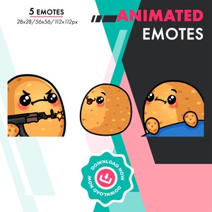 Animated Potato Emotes Pack 2, 5 Cute Potato Aim, Bonk, Mod Check Emote ...