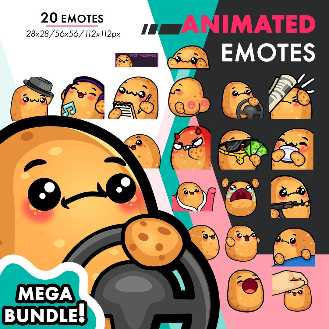 Mega Animated Potato Emotes Pack, 20 Cute Potato Steer, Bobble, Aim ...