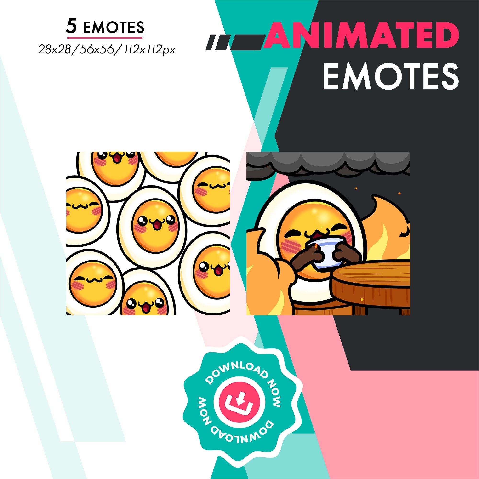 Animated Boiled Egg Emotes Pack, 5 Cute Egg Wiggle, Raid, This is Fine ...