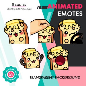 Animated Toast Emotes Pack, 5 Cute Bread and Butter Wiggle, Steer ...