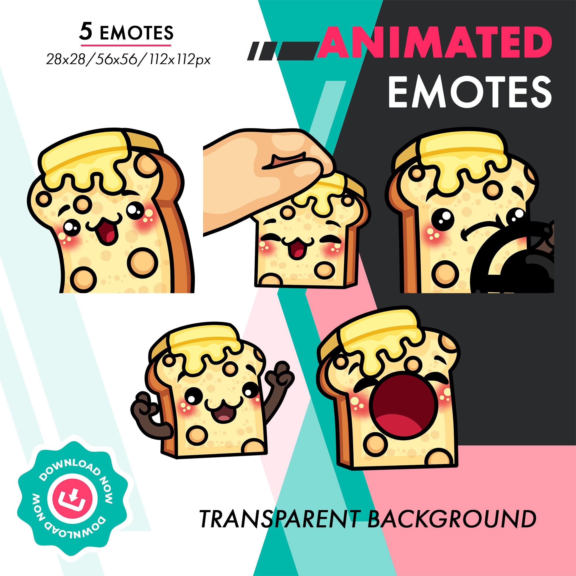 Animated Toast Emotes Pack, 5 Cute Bread and Butter Wiggle, Steer ...