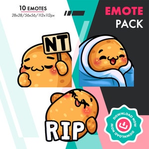 Twitch Potato Emote Pack, 10 Cute Potato Sip, Cozy Blanket, Rip, Hype ...