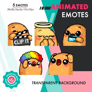 Animated Potato Emotes Pack 12, 5 Cute Potato Clown, Clip It, Credit ...