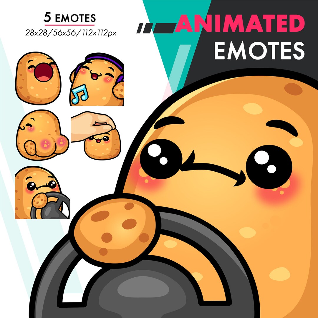 Animated Potato Emotes Pack 1, 5 Cute Potato Pop, Steer, Jam Emote Set ...
