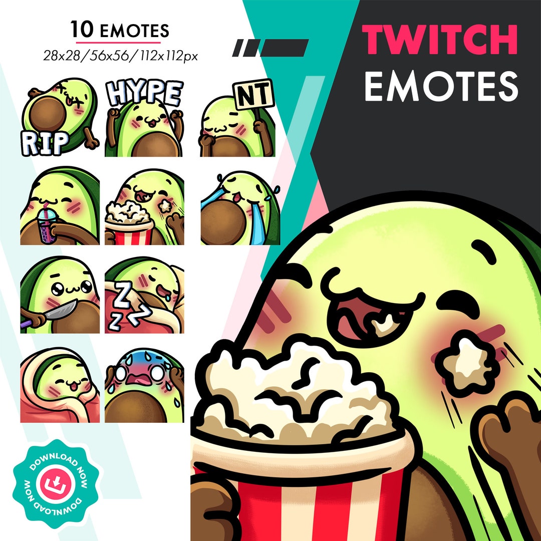 Twitch Avocado Emote Pack | Cartoon Avocado Sip, Cozy Blanket, Rip ...