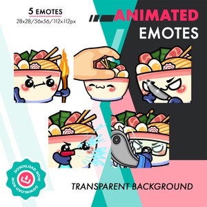 Animated Ramen Emotes Pack 2, 5 Cute Noodle Chainsaw, Knife, Riot Emote ...