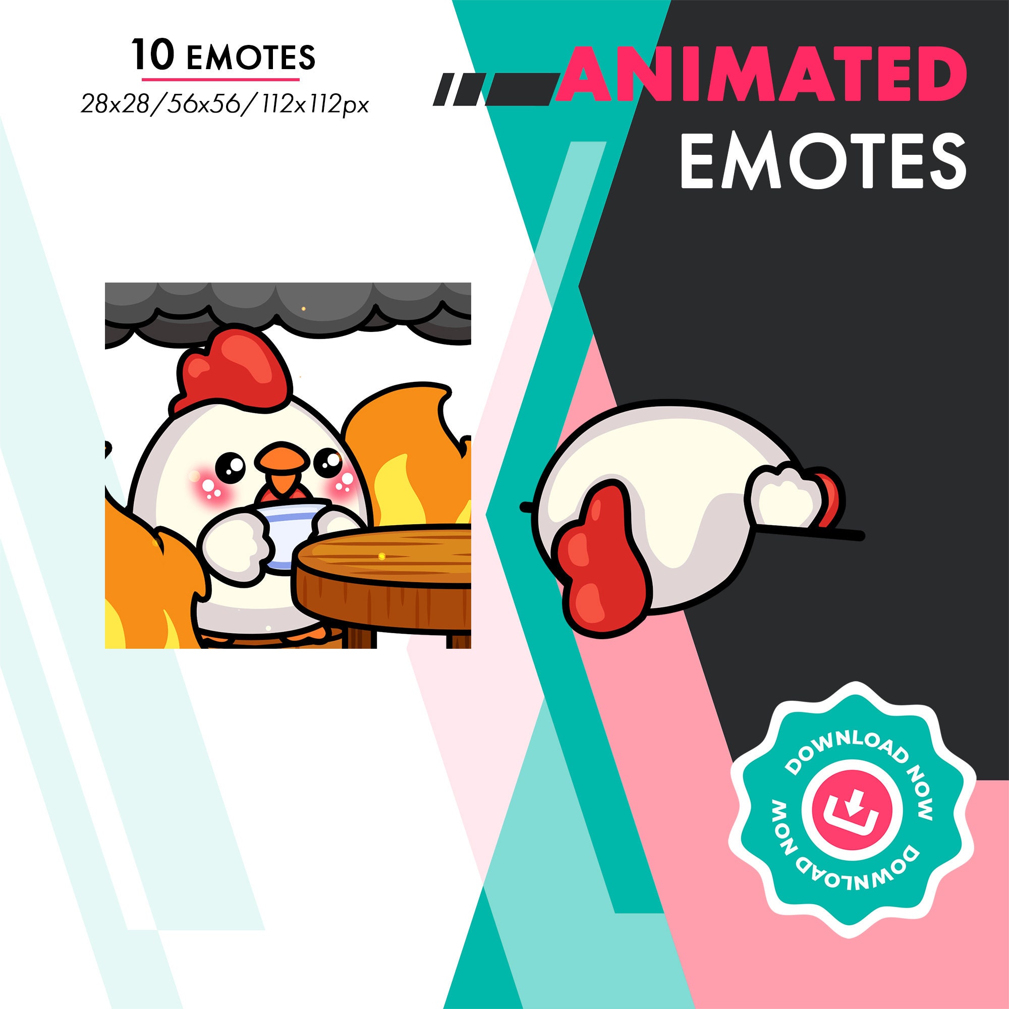 Animated Chicken Emotes Pack, 10 Cute Chicken Wiggle, Aim, Dance Emote ...