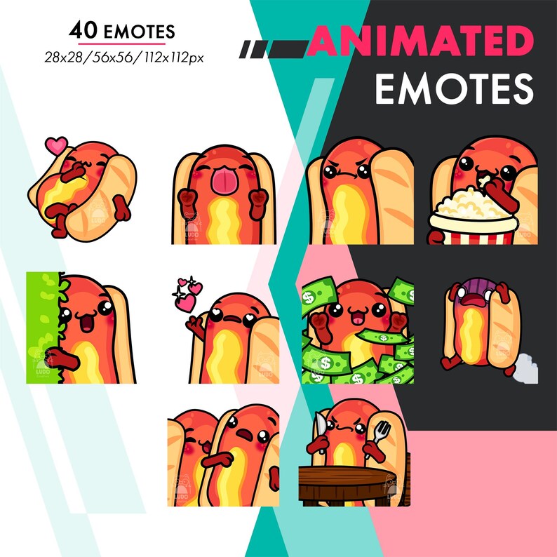 40 Animated Hotdog Emotes Pack, Mega Cute Sausage Steer, Wiggle, Spray ...