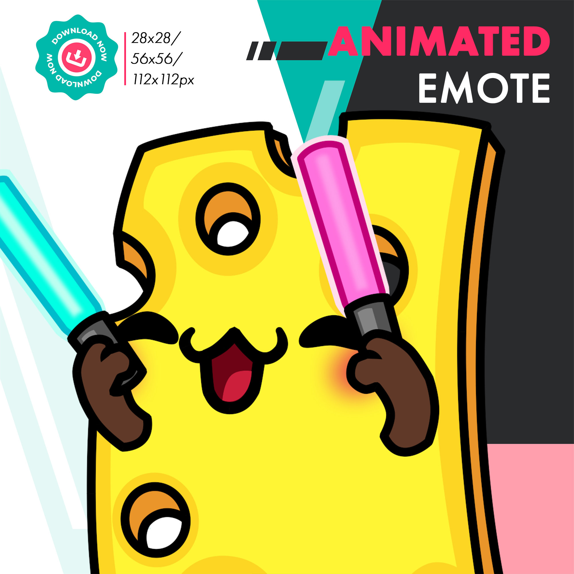 Animated Cheese Dance Emote, Cute Cheddar Slice Glowing Sticks Emote ...