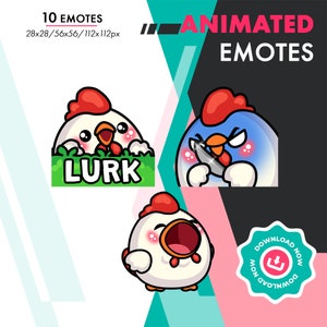 Animated Chicken Emotes Pack, 10 Cute Chicken Wiggle, Aim, Dance Emote ...
