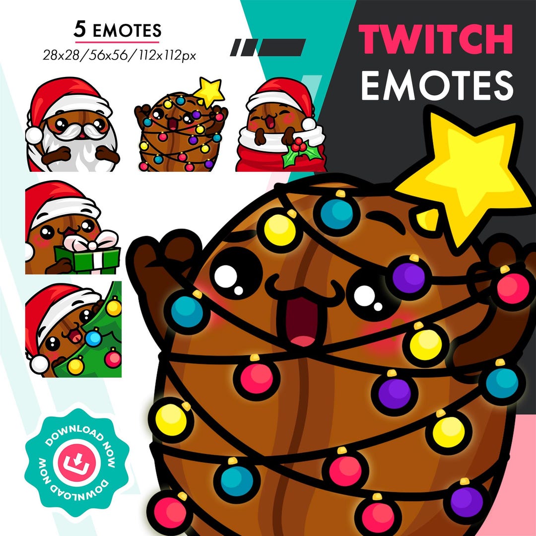 Christmas Coffee Emotes Pack, 5 Cute Coffee Bean Christmas Gift, Tree ...
