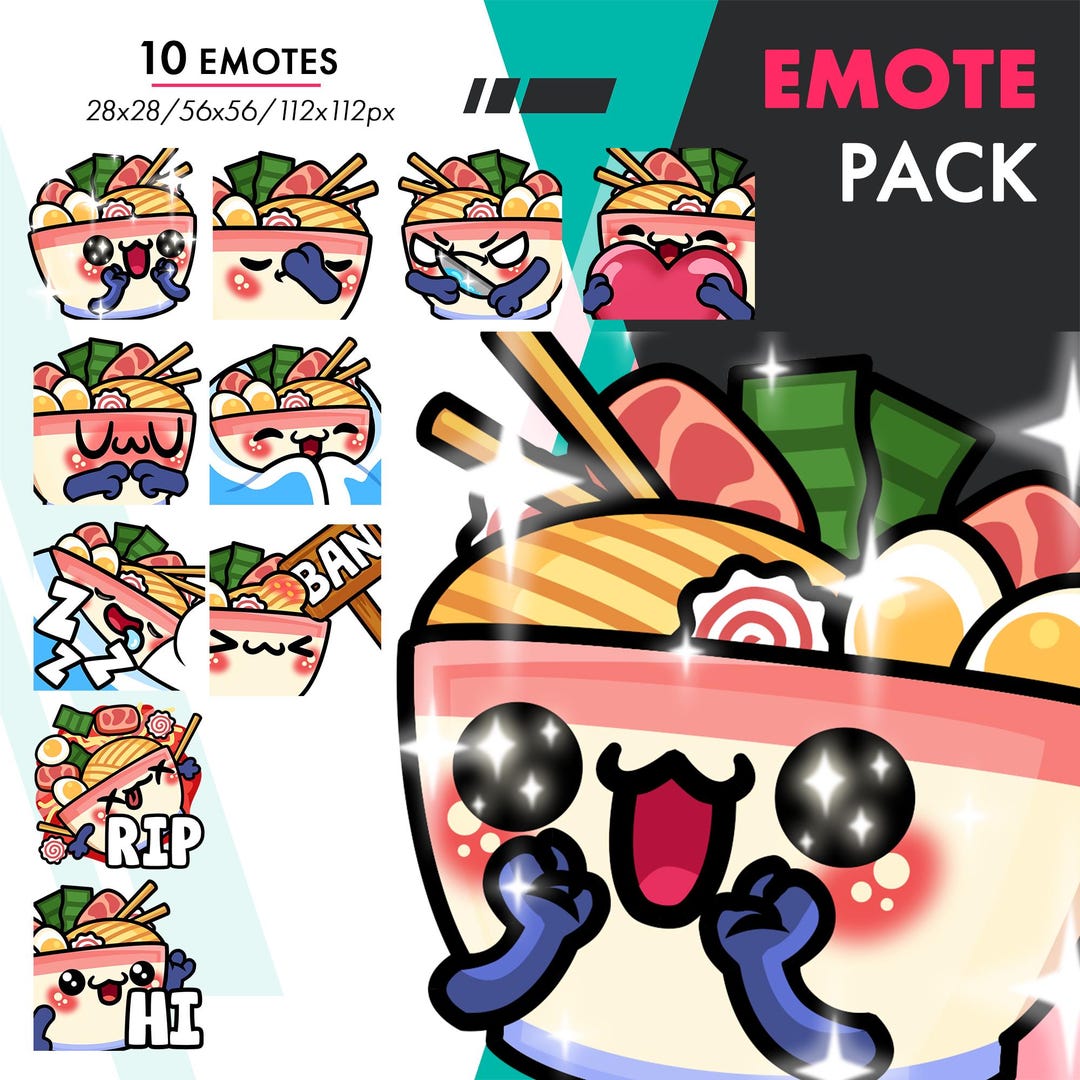 Ramen Emote Pack, 10 Cute Noodle Hi, Rip, WOW Emote Set for Twitch ...