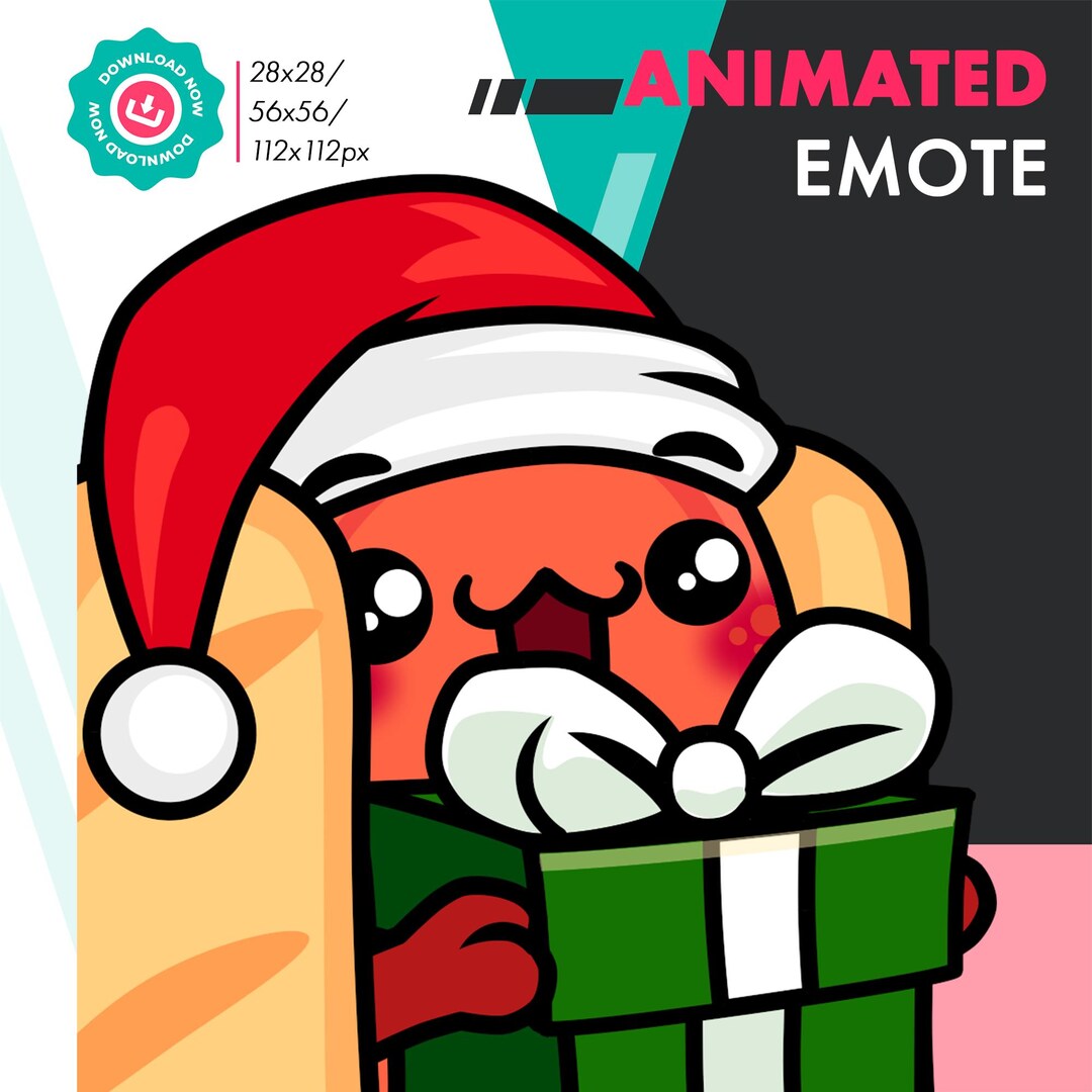 Animated Christmas Hotdog Gift Emote, Cute Sausage Christmas Present ...