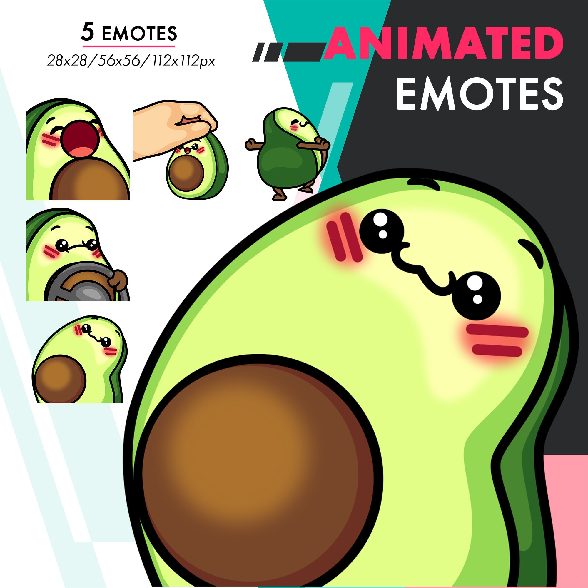 Animated Avocado Emotes Pack, 5 Cute Avocado Wiggle, Dance, Steer Emote ...