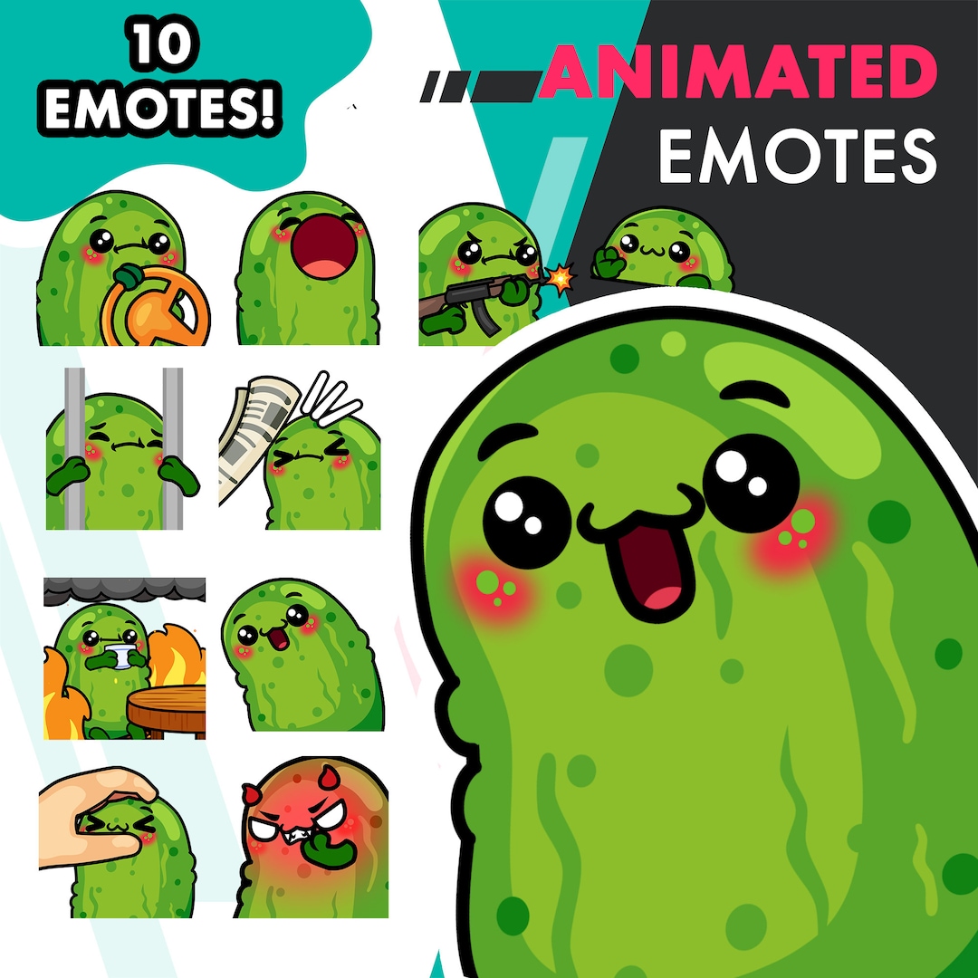 Animated Pickle Emotes Pack, 10 Cute Gherkin Wiggle, Aim, Bonk Emote ...