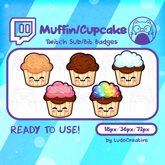 Twitch Sub Badges 5 Cute Cupcake Muffin Sub Bit Cheer Badges | Etsy