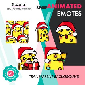 Animated Christmas Cheese Emotes Pack, 5 Cute Cheddar Christmas Gift ...