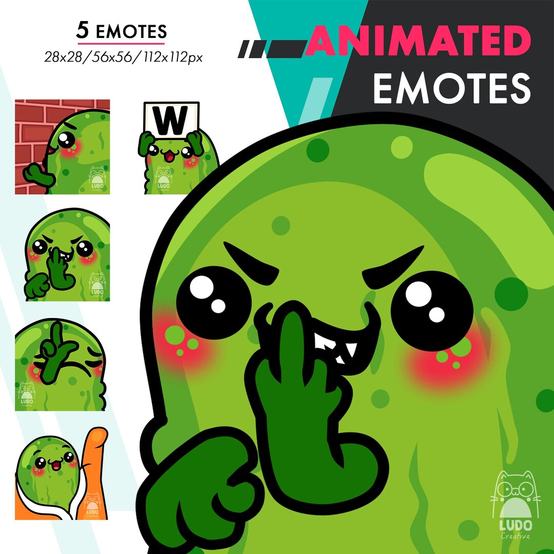 Animated Pickle Emotes Pack 20, 5 Cute Food Middle Finger, W, Talking ...