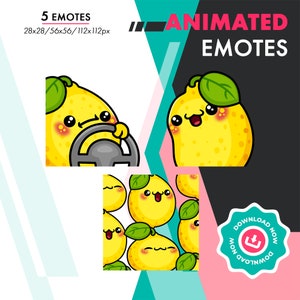 Animated Lemon Emotes Pack, 5 Cute Lemon Wiggle, Raid, POP Emote Set ...