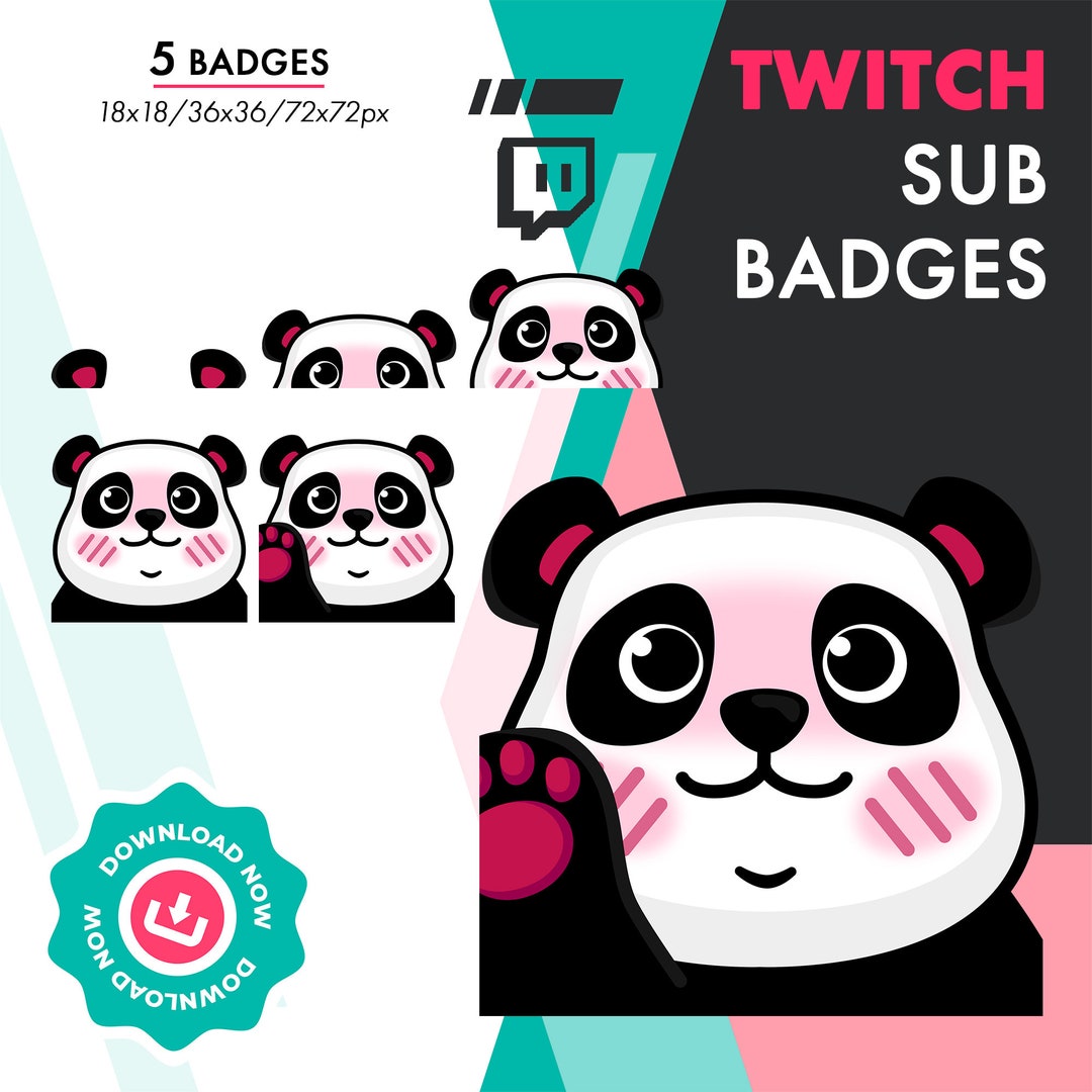 Twitch Sub Badges | 5 Cute Panda Sub Bit Cheer Badges Pack for ...