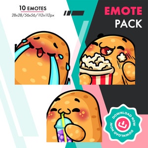 Twitch Potato Emote Pack, 10 Cute Potato Sip, Cozy Blanket, Rip, Hype ...