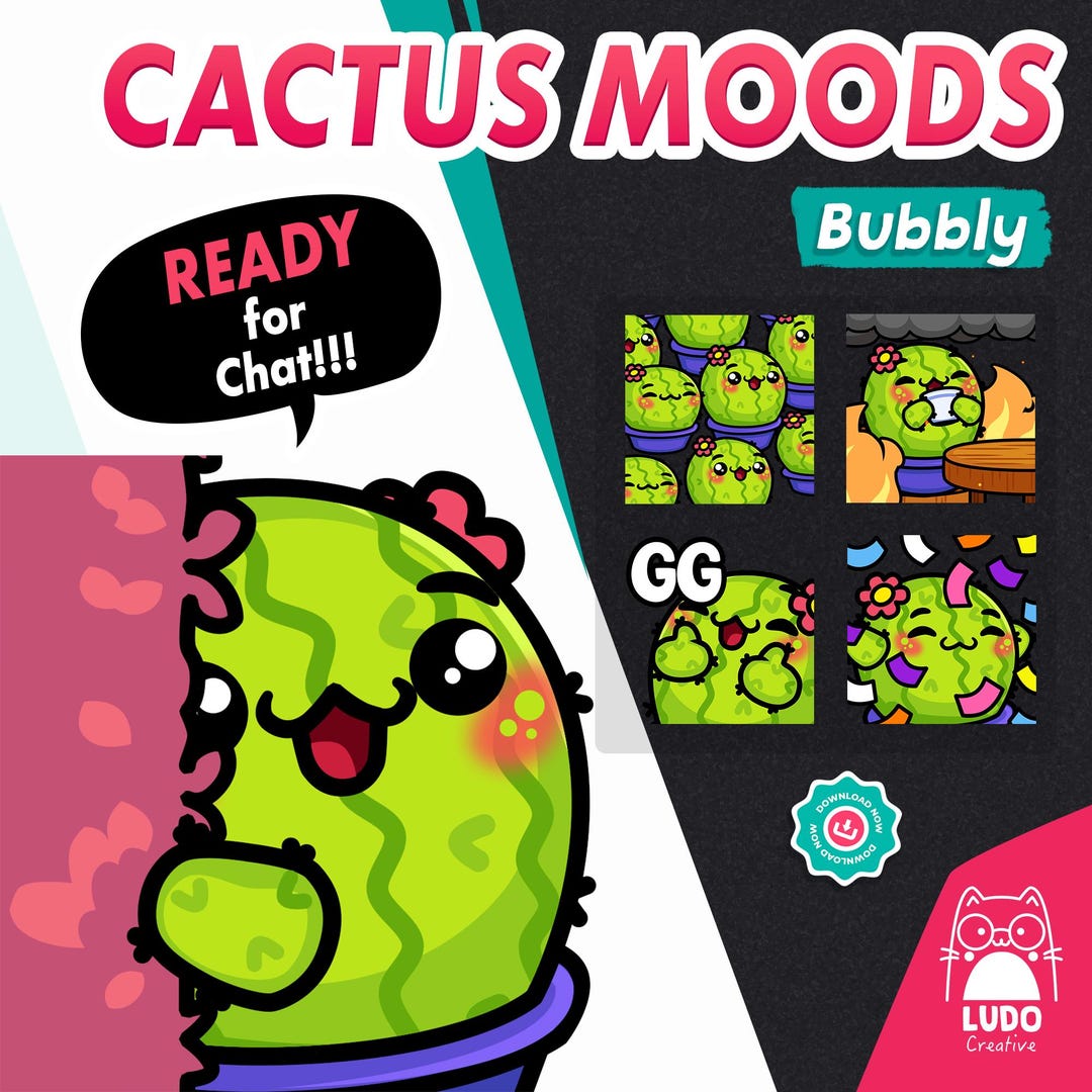 Animated Cactus Emote Pack, This is Fine, Hype, Raid, GG & Lurk Twitch ...